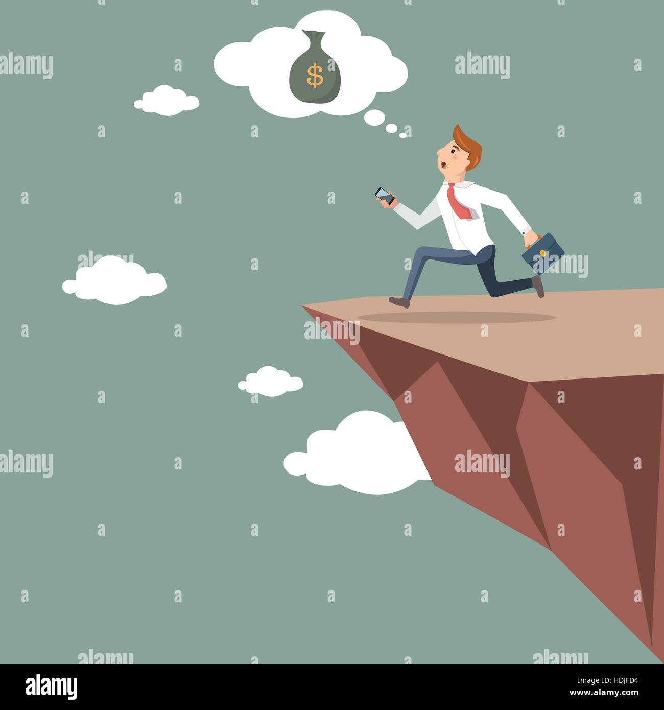Businessman runs off a cliff in search of money Stock Vector Image ...