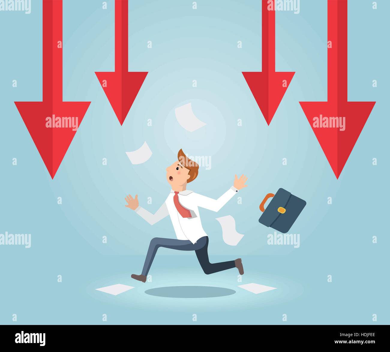 Businessman running out of business arrow falling Stock Vector Image ...