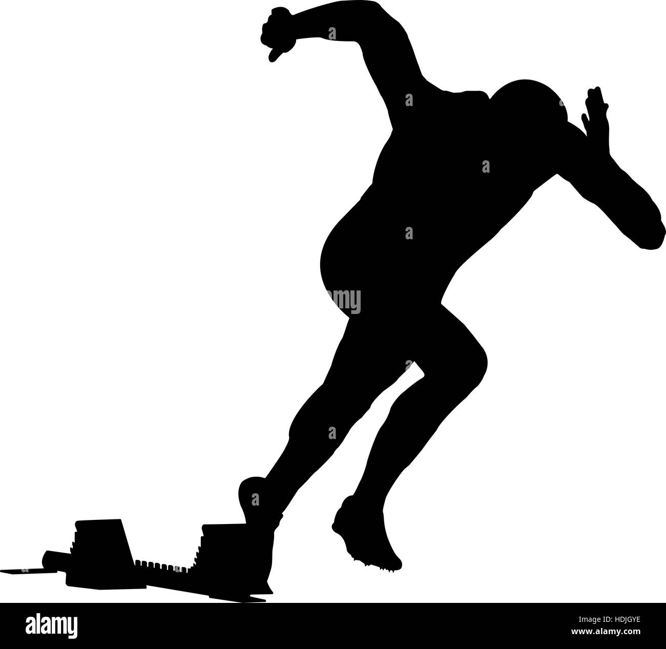 start men runner of sprint in starting blocks. black silhouette vector ...