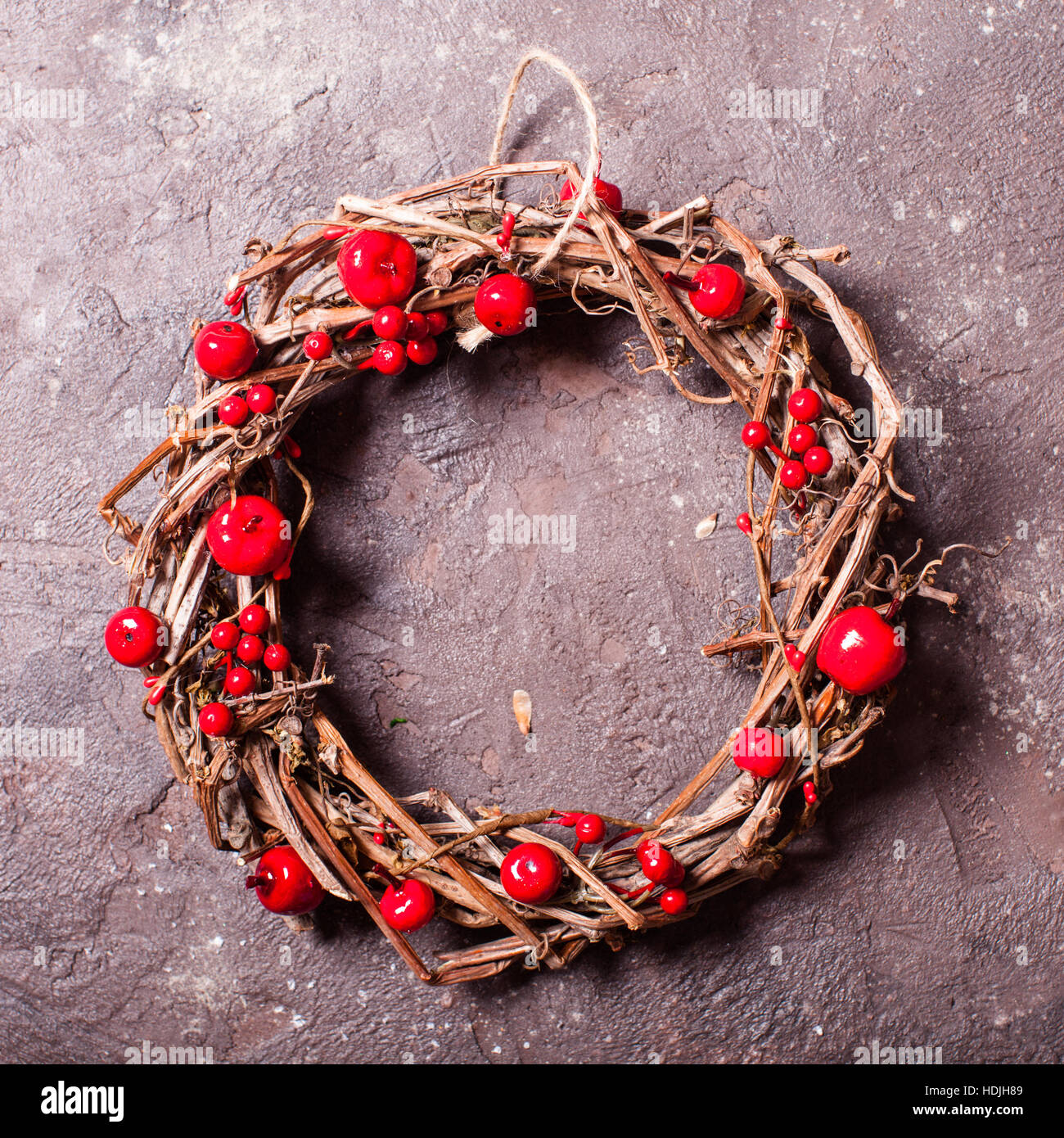 Holiday red wreath Stock Photo - Alamy