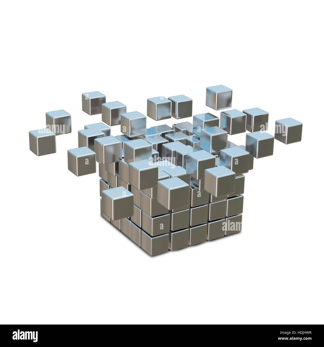 3D Illustration Collapsible and Destruction Metal Cube Stock Photo - Alamy