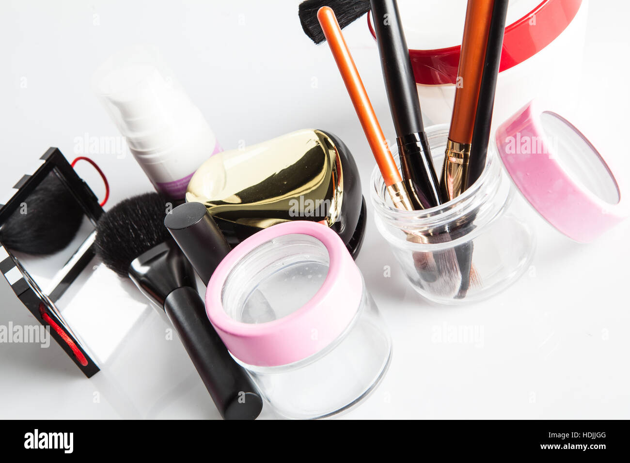 Professional makeup brushes and tools, make-up products set on isolated ...