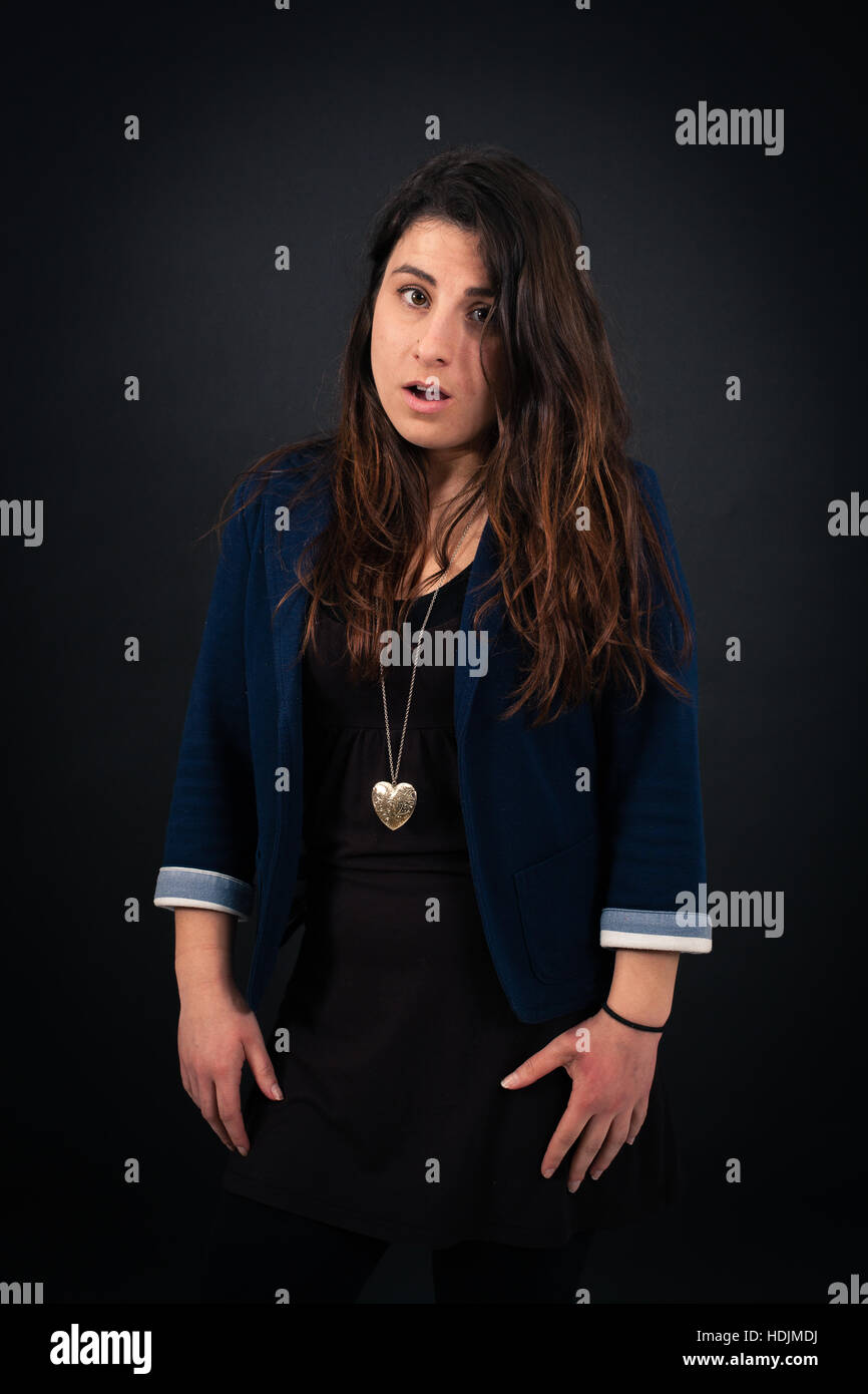 Beautiful woman doing different expressions in different sets of ...