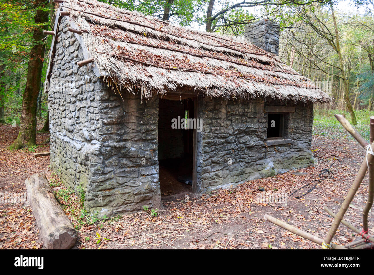 woodland film set with cottage and props Stock Photo - Alamy