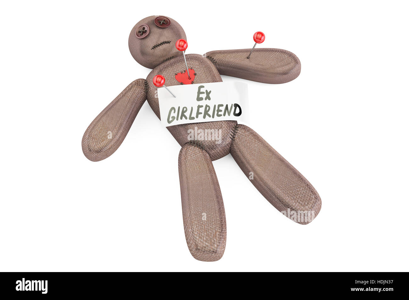 Ex-girlfriend voodoo doll with needles, 3D rendering isolated on white ...