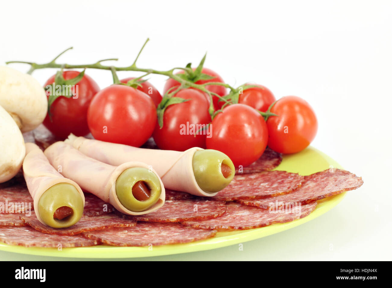 salami olives and tomatoes buffet food Stock Photo - Alamy