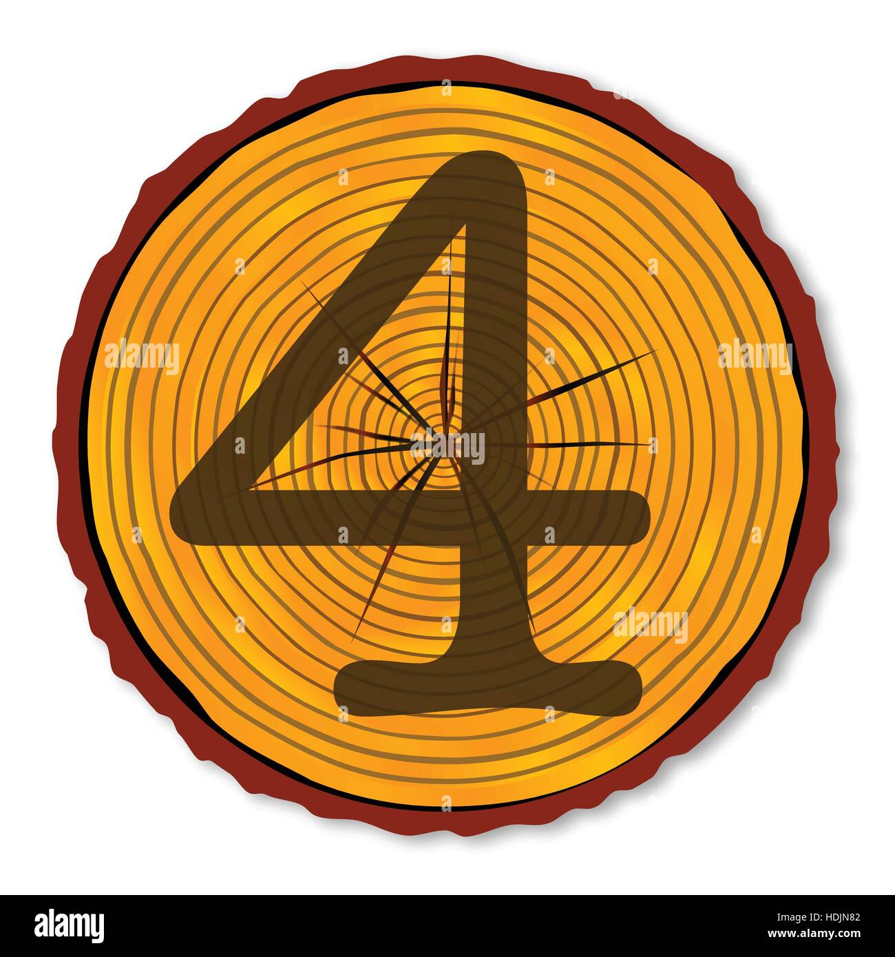 A timber end section over a white background with the number four Stock ...