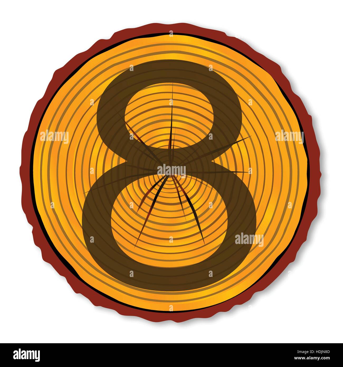 A timber end section over a white background with the number eight ...