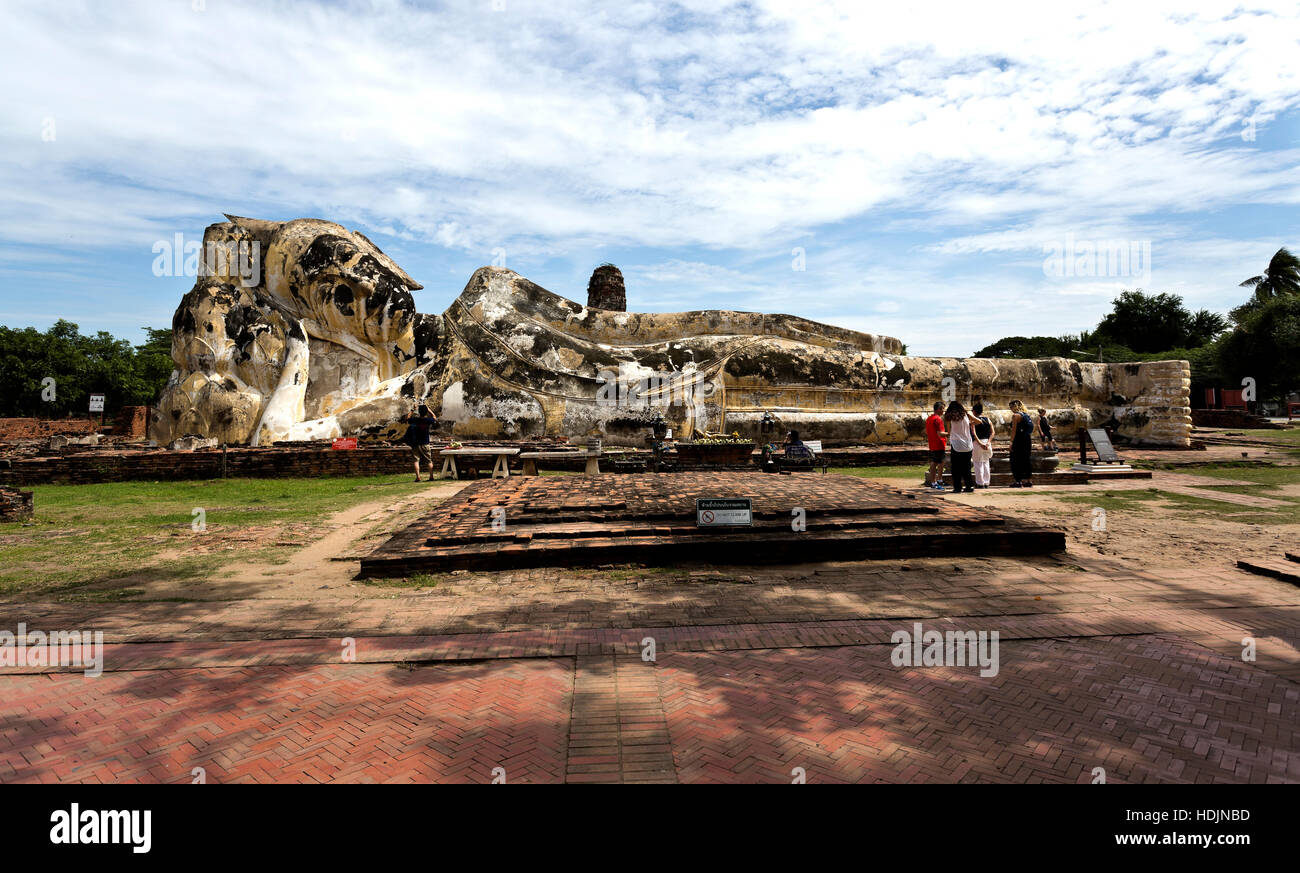 View of 42 m long reclining Buddha at Wat Lokaya Sutha monastery, the ...