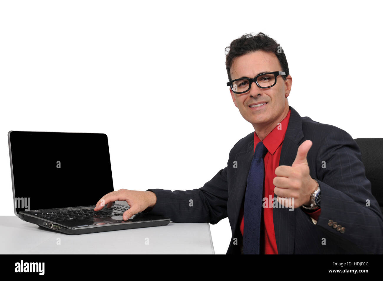 Handsome business man banker or salesman with a computer Stock Photo ...