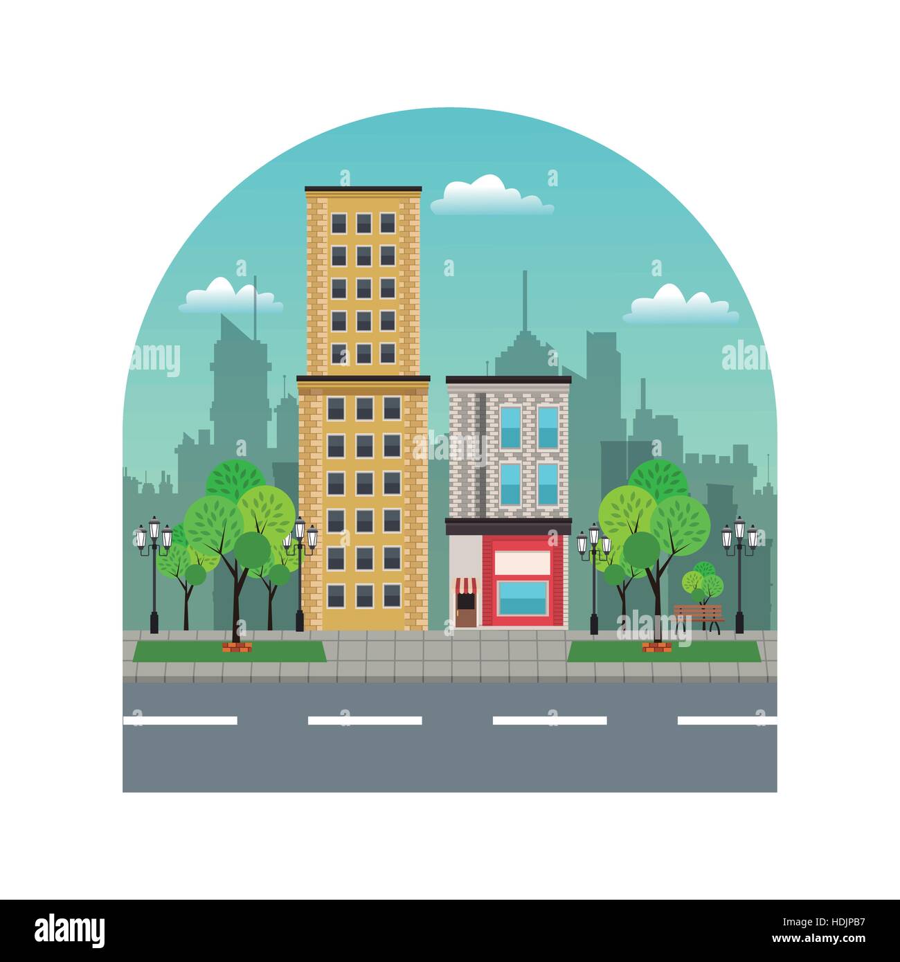 town buildings shops silhouette landscape city Stock Vector Image & Art ...