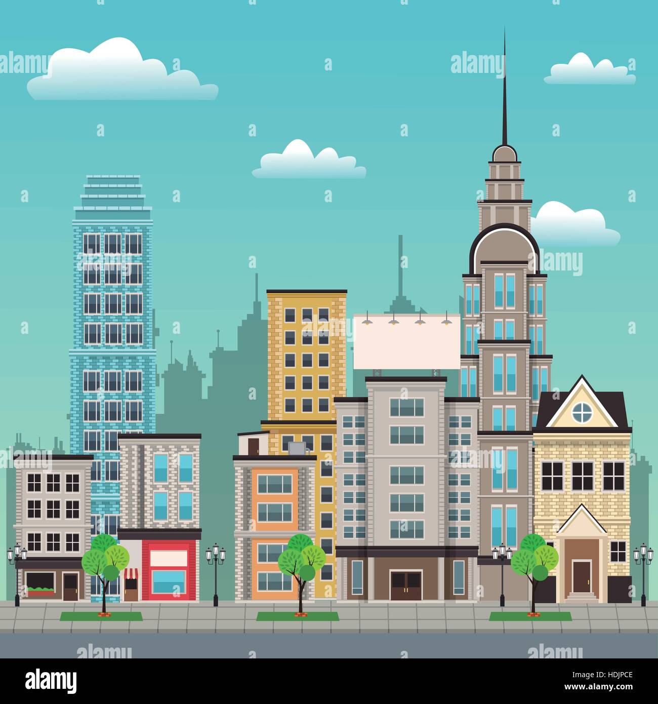 city street buildings tree design Stock Vector Image & Art - Alamy