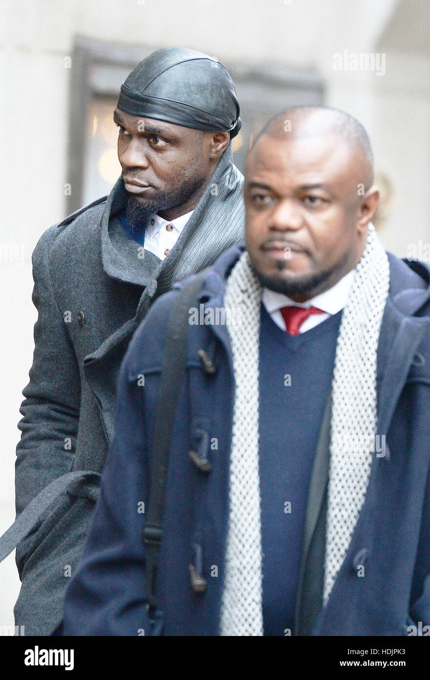 Efe Sodje (left) arrive at the Old Bailey, London where he is facing ...