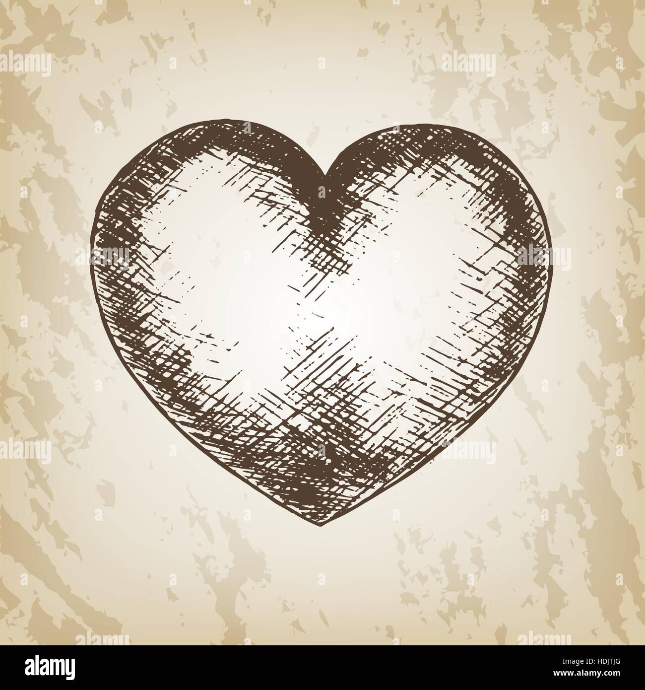 Hand drawn vector Valentine day illustration - love heart sketch. Brown ...