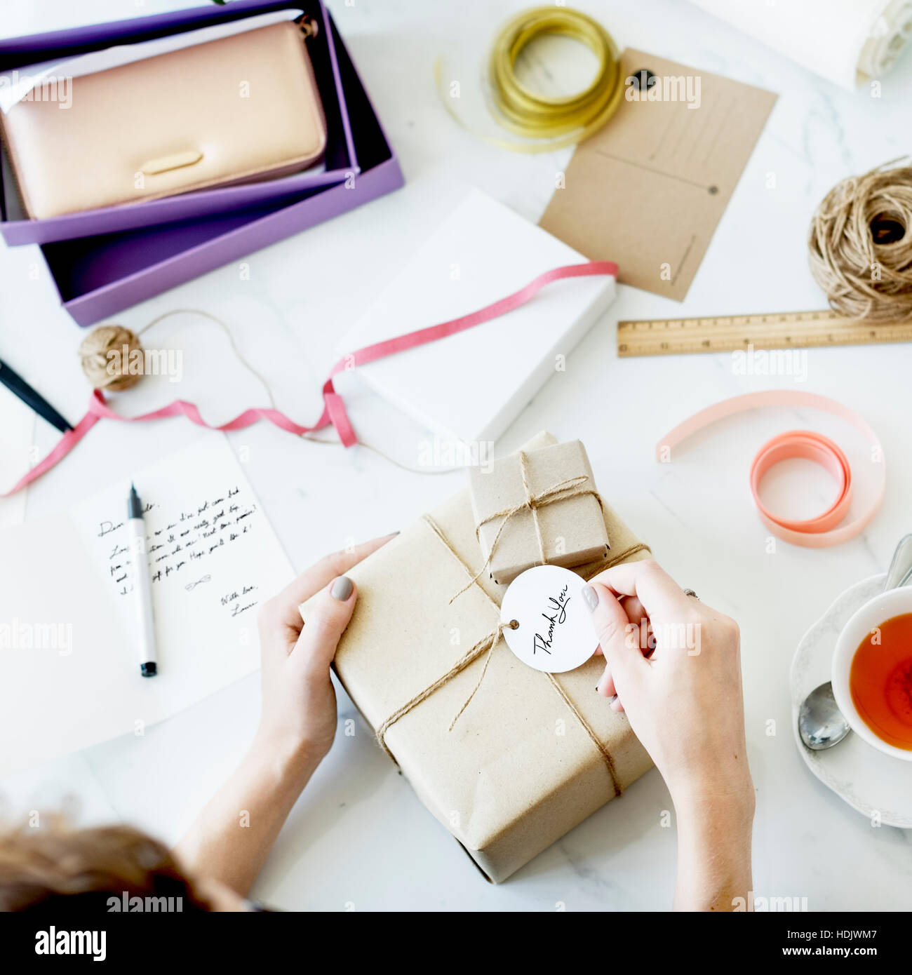 Thank You Gift Message Present Packing Concept Stock Photo - Alamy