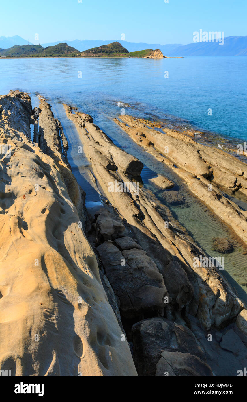 Morning sea rocky coast landscape (Narta Lagoon, Vlore, Albania Stock ...