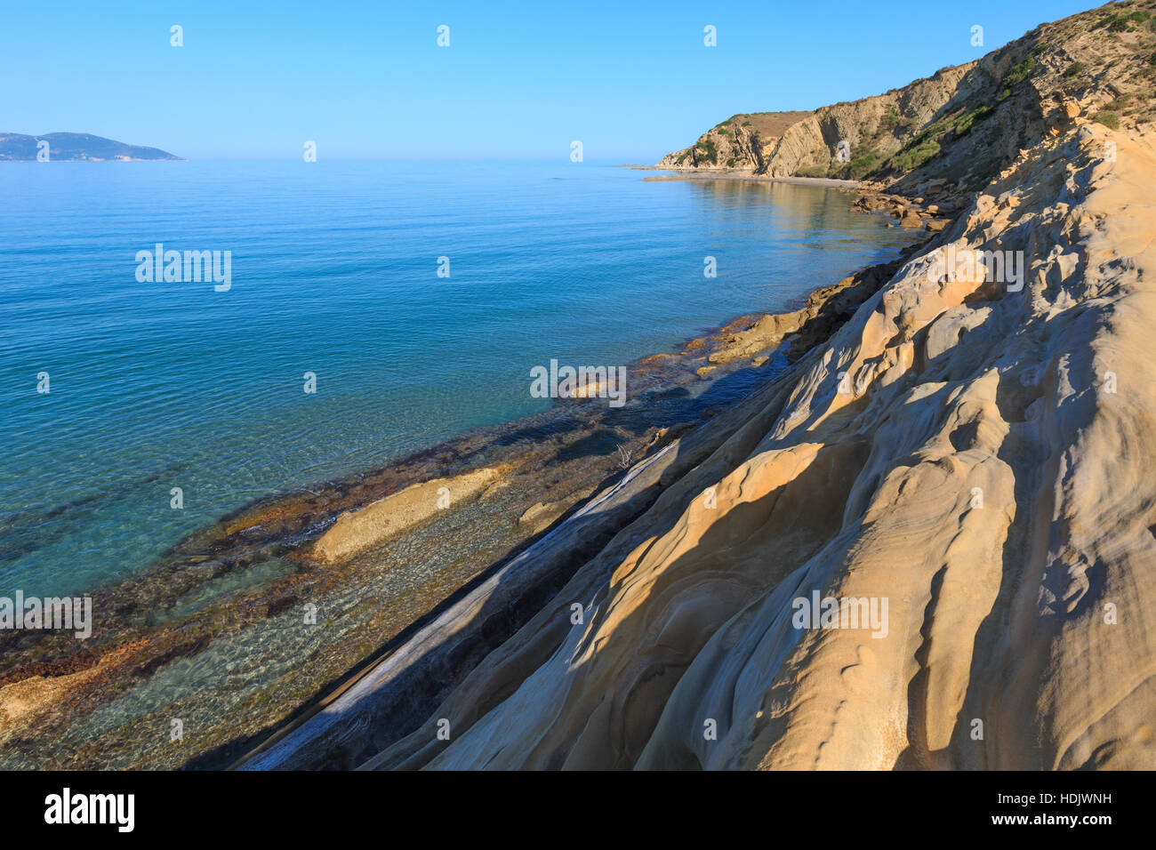 Morning sea rocky coast landscape (Narta Lagoon, Vlore, Albania Stock ...