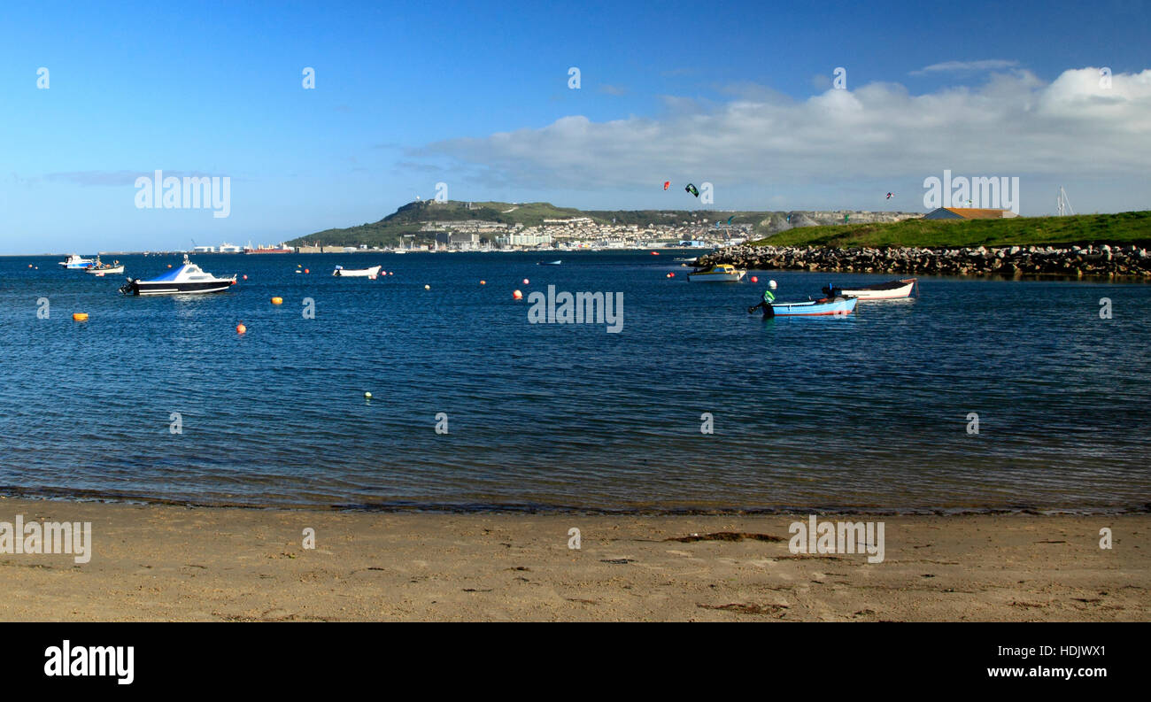 The Isle Of Portland viewed across the harbour at Wyke Regis, Dorset ...