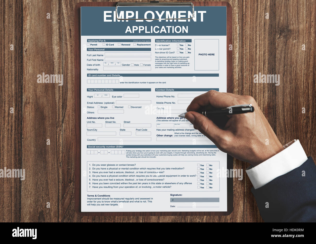 Employment Application Agreement Form Concept Stock Photo - Alamy