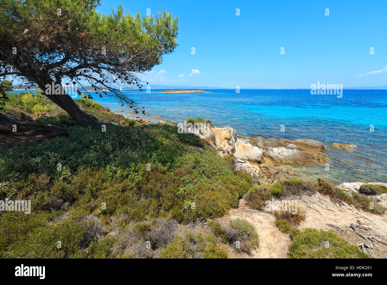 Aegean sea coast landscape, view near Karidi beach (Chalkidiki, Greece ...