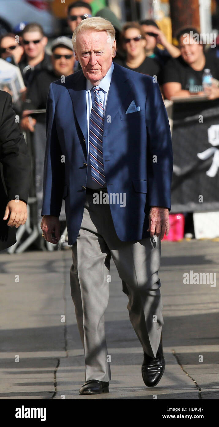 Vin Scully arrives at the ABC studios for Jimmy Kimmel Live! Featuring ...
