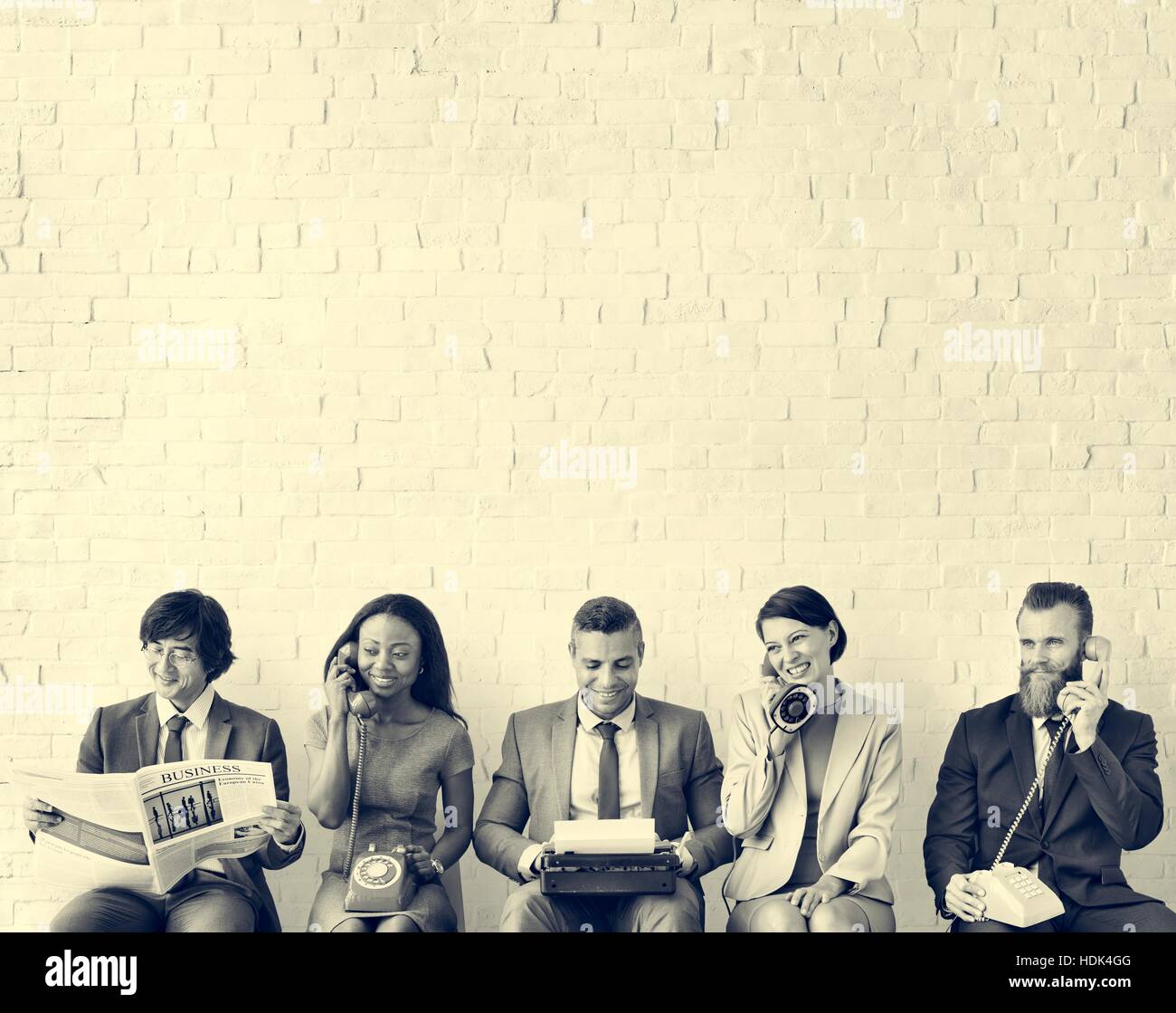 Business Team Working Using Vintage Objects Concept Stock Photo - Alamy