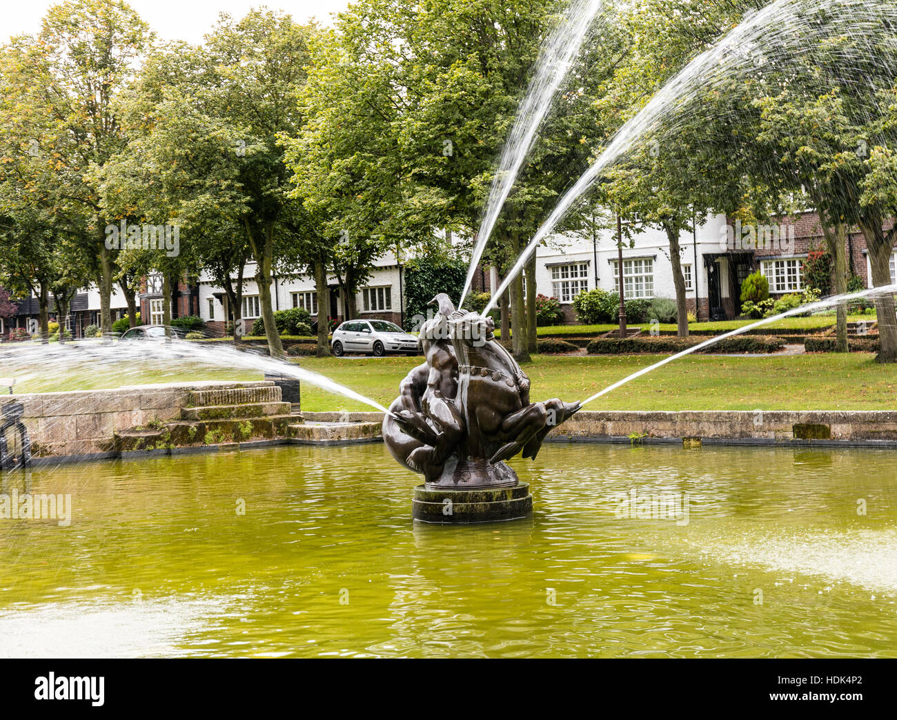 Fountain, Port Sunlight Village, Wirral, Merseyside. England Stock ...