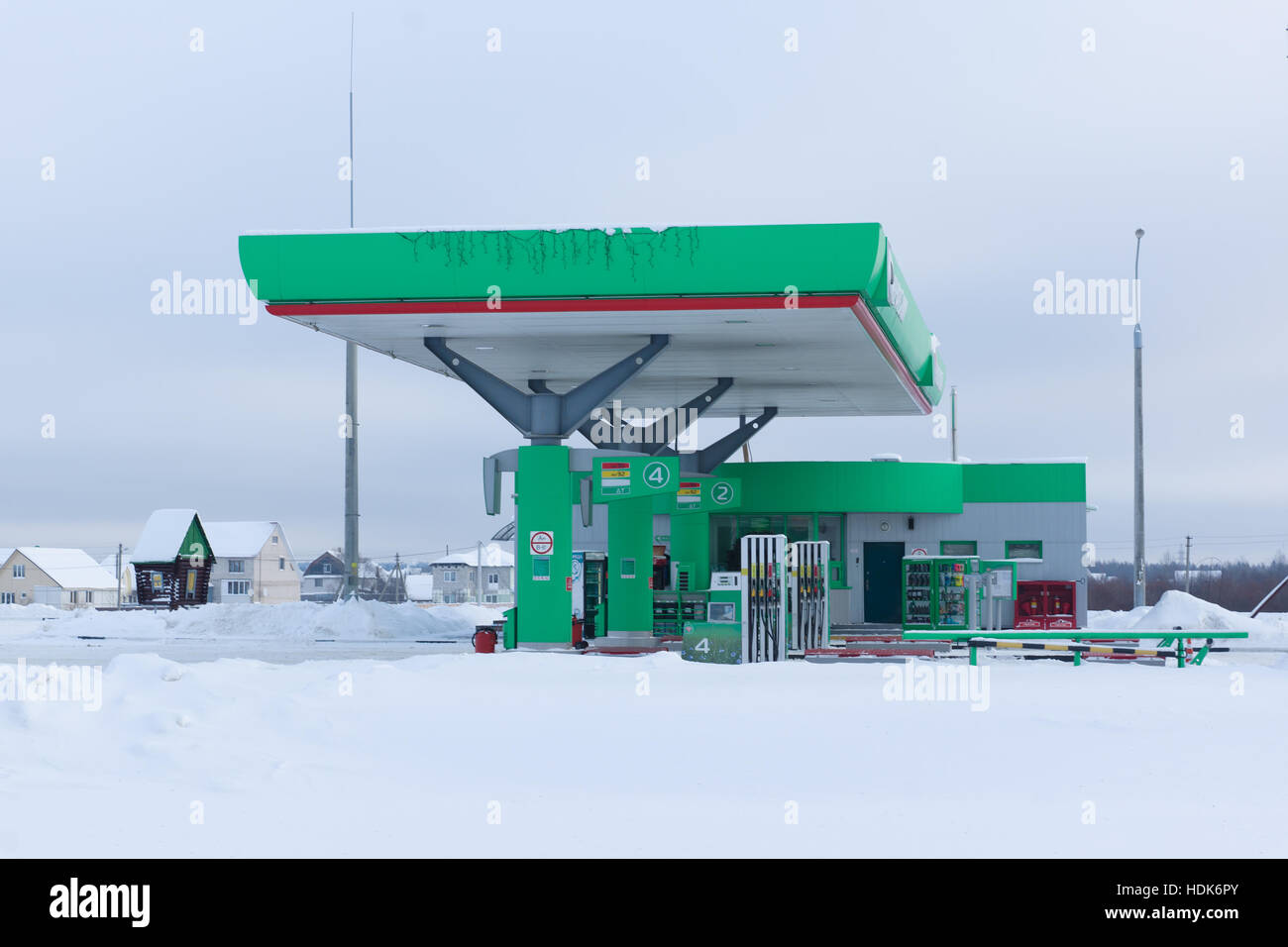 gas station cold winter covered with a layer of snow Stock Photo - Alamy