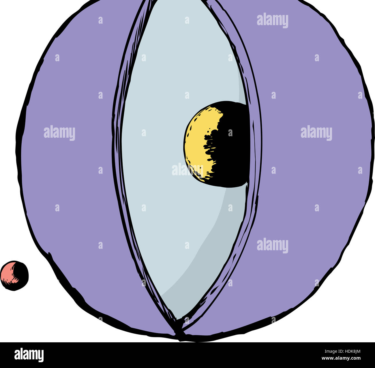 Model illustration of atom and electron cross-section over white ...