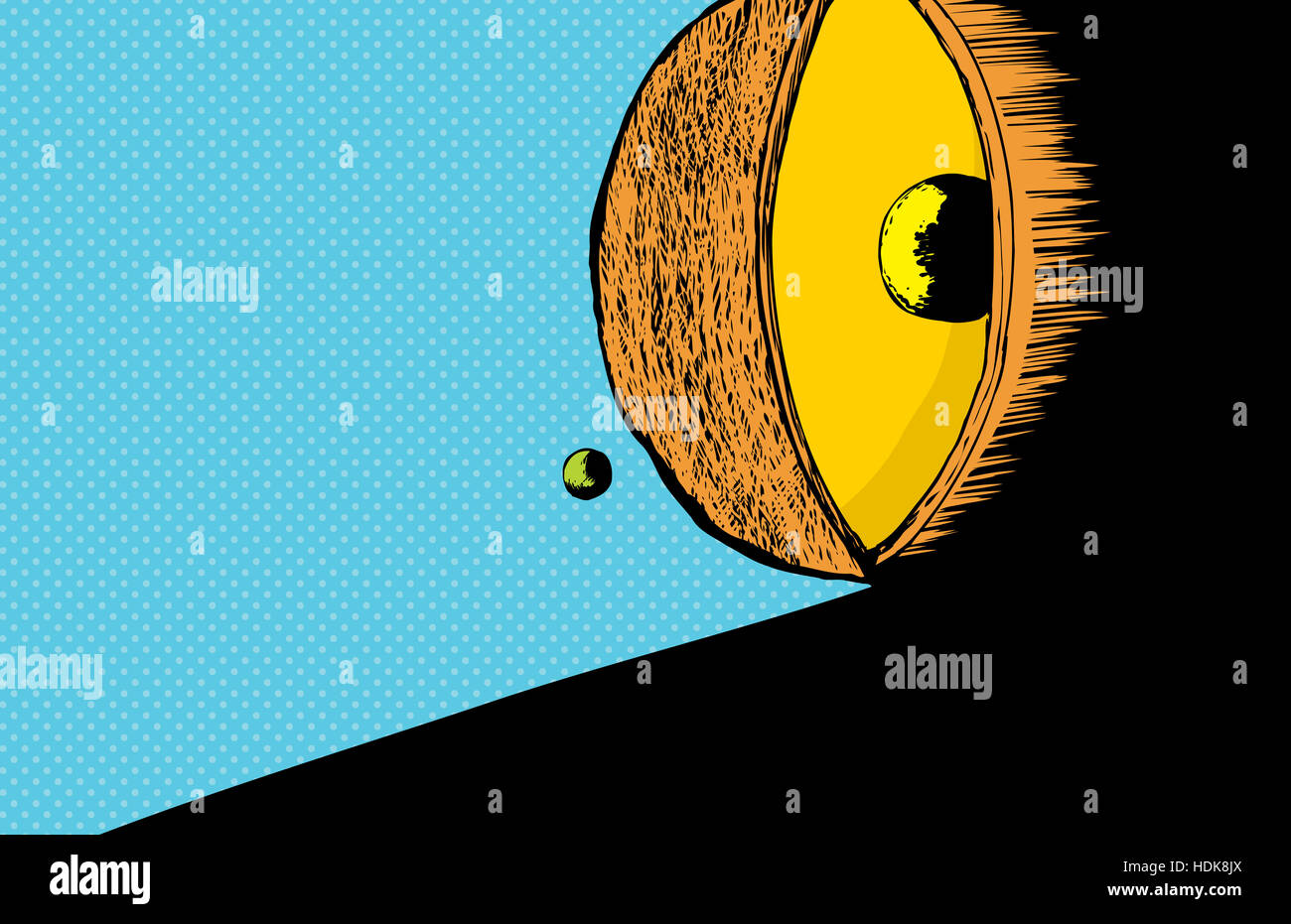 Model illustration of glowing atom and electron cross-section with ...