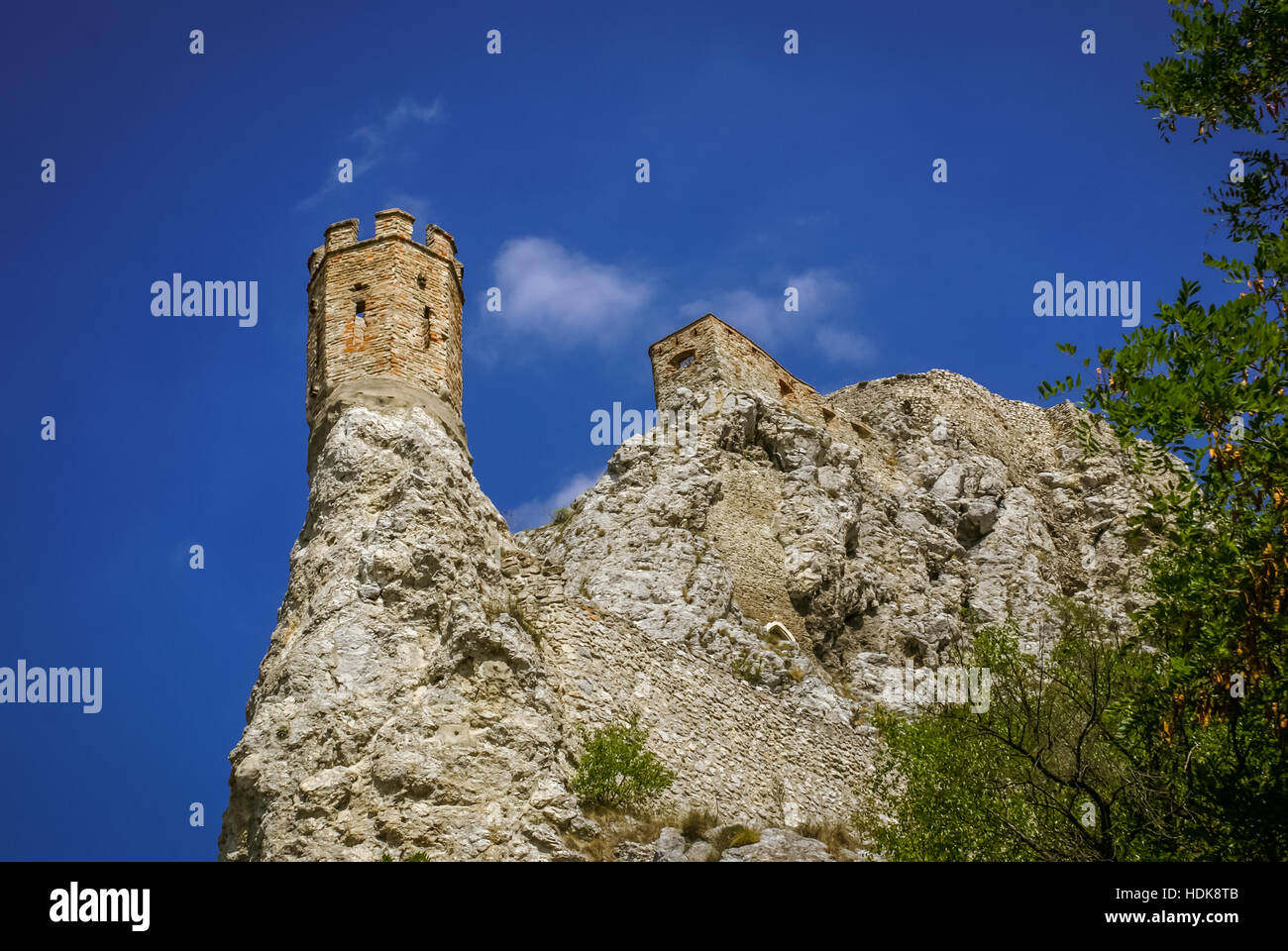 Photo of old stone tower of castle built on rock in Bratislava in ...