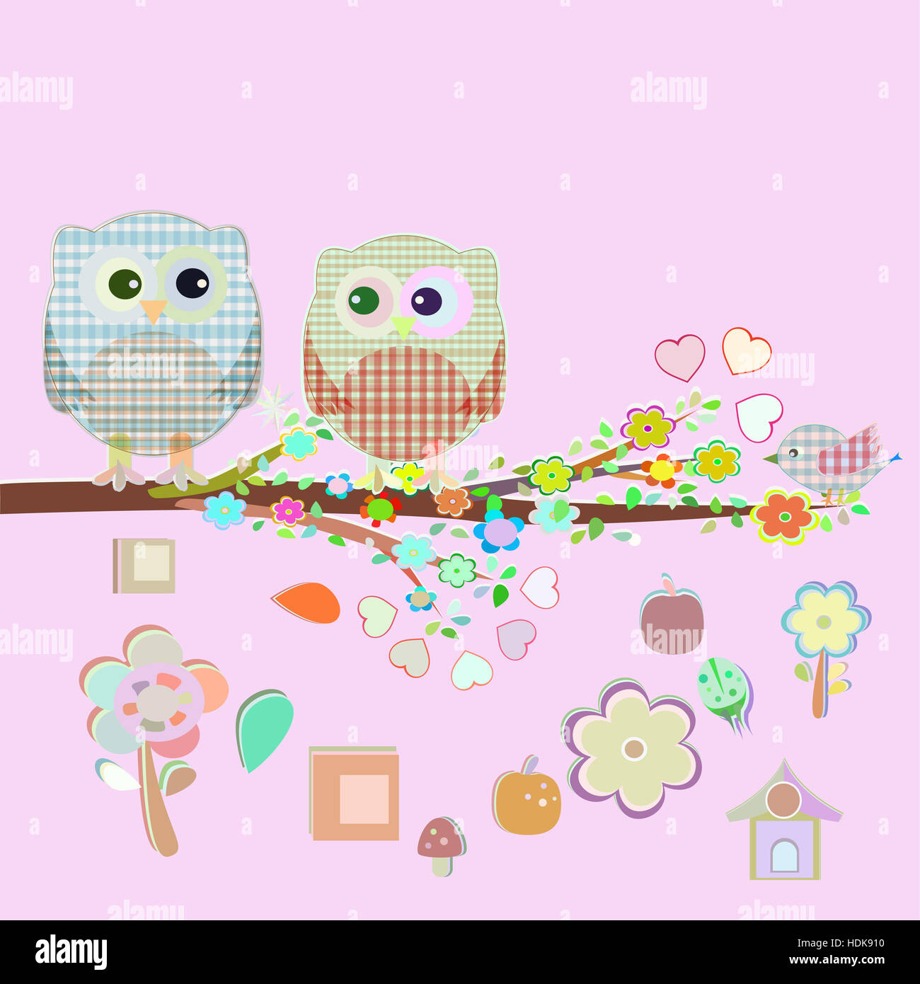 Valentine boy and girl owls sat on a tree branch Stock Photo - Alamy