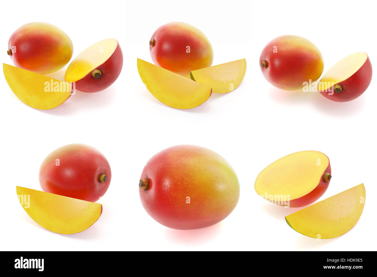 3d rendering mango set. Mango whole and pieces, sweet fruit, realistic ...