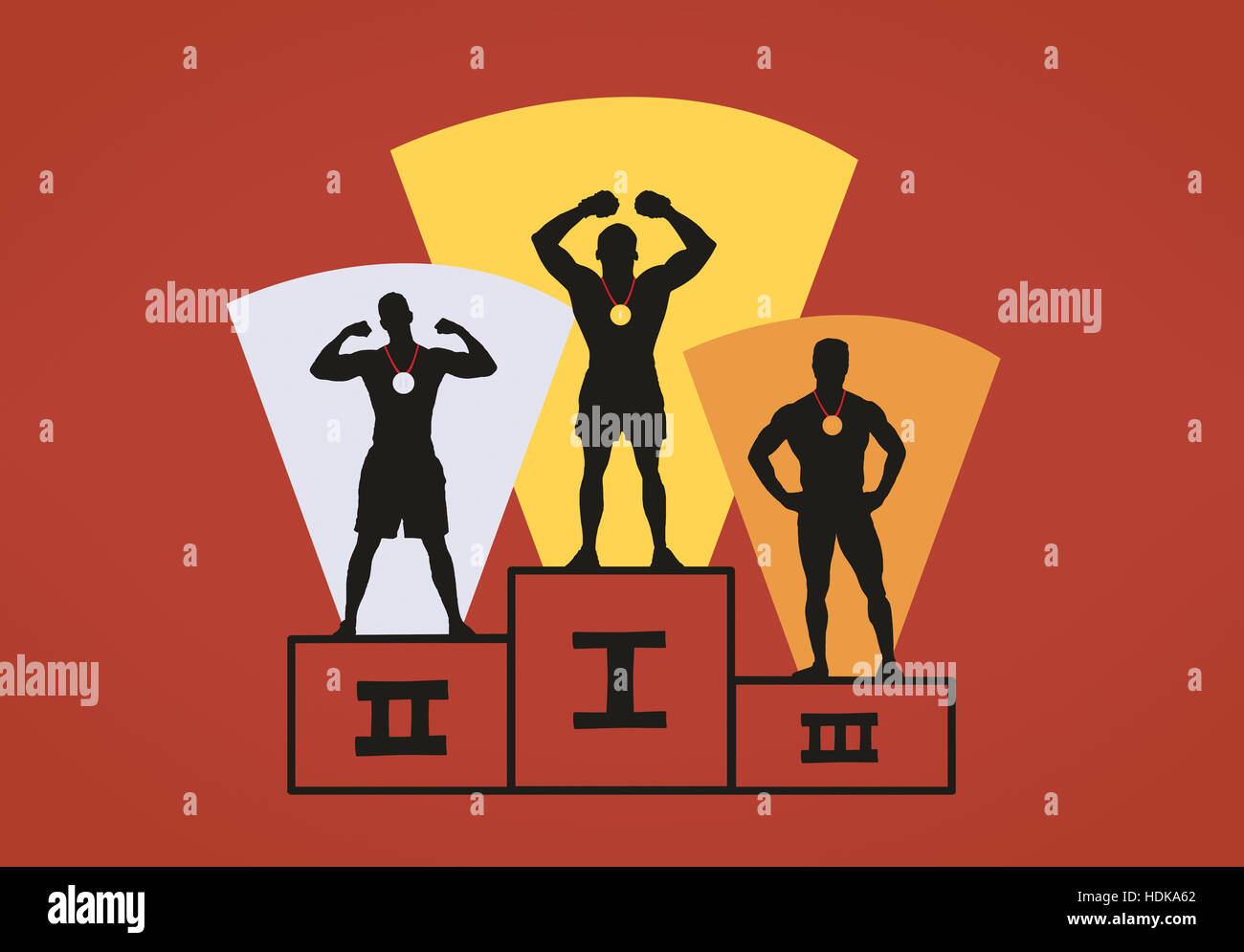 Athletes winning on podium - pedestal with medals Stock Photo - Alamy