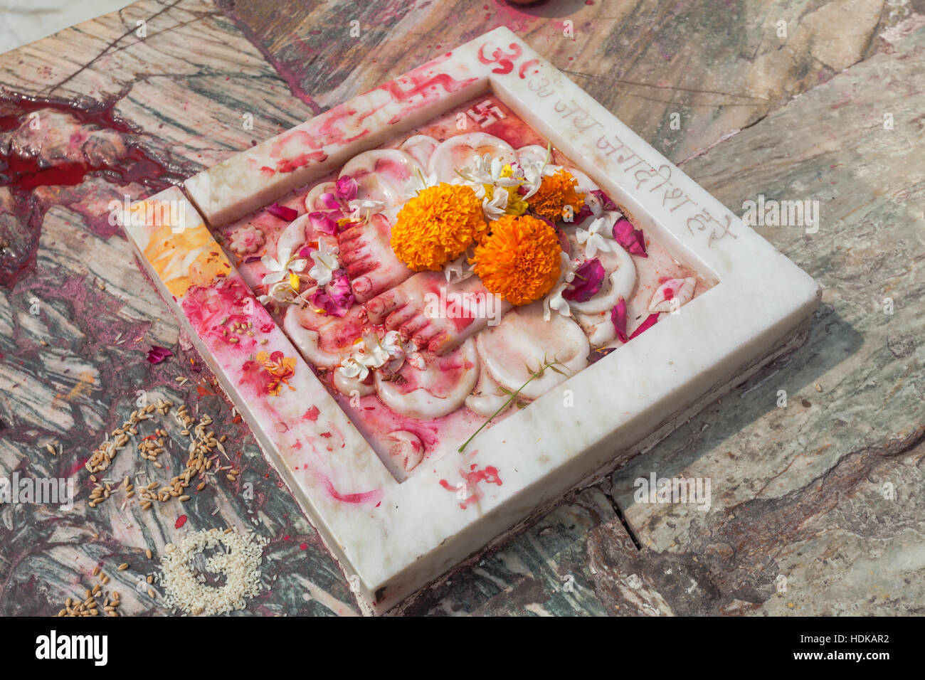 Hindu plate offering of colour color and flowers, Rajasthan, India ...