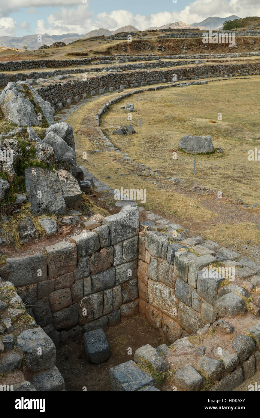 Curved terraces, Rodadero section, Sacsayhuaman Inca fortress, Cusco ...