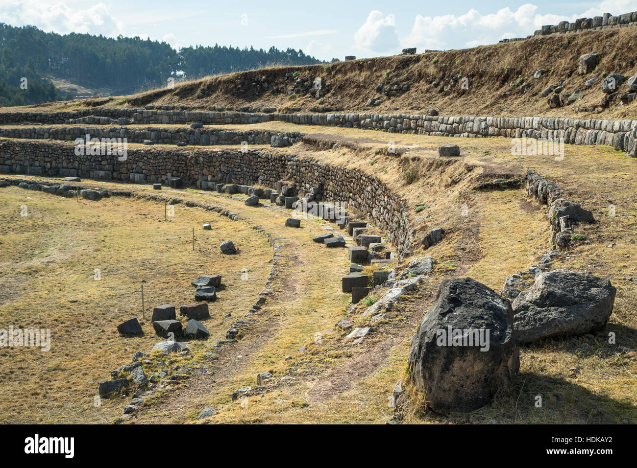 Curved terraces, Rodadero section, Sacsayhuaman Inca fortress, Cusco ...