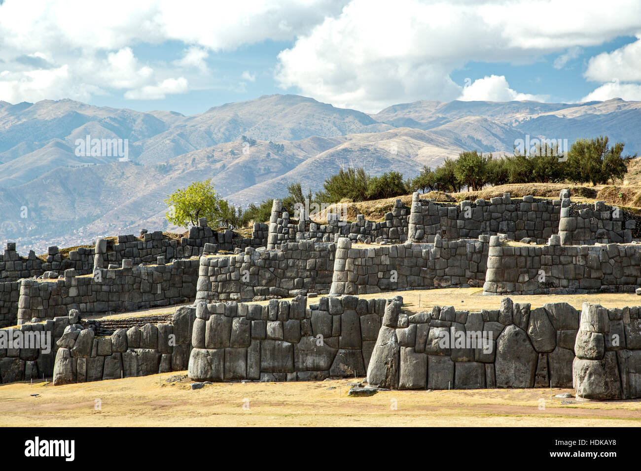 Stone walls of Sacsayhuaman Inca fortress ruins, Cusco, Peru Stock ...