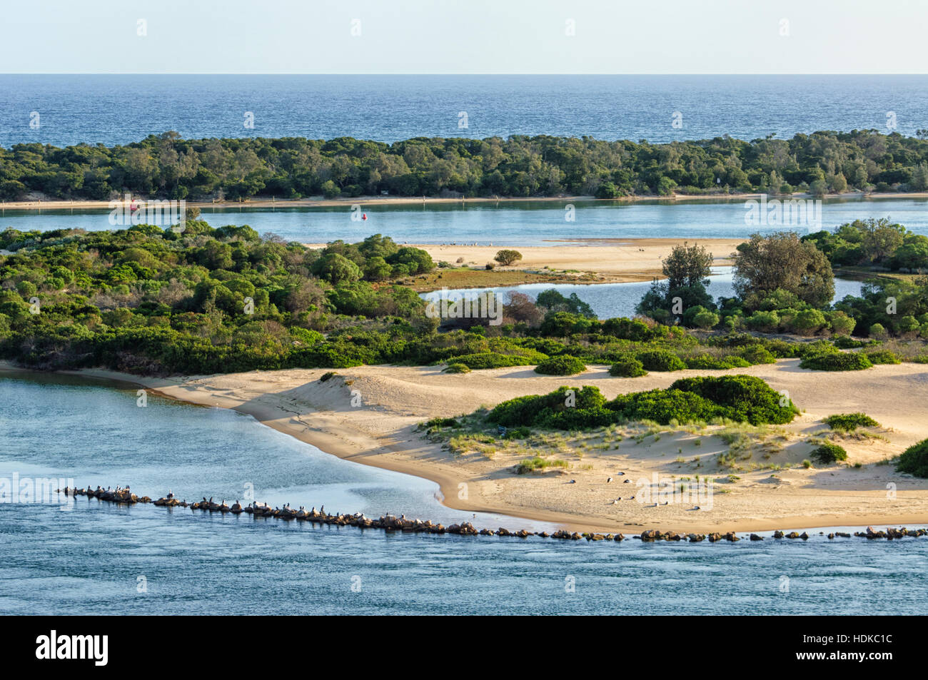 View of the inland waterways of Lakes Entrance with Bass Strait in the ...