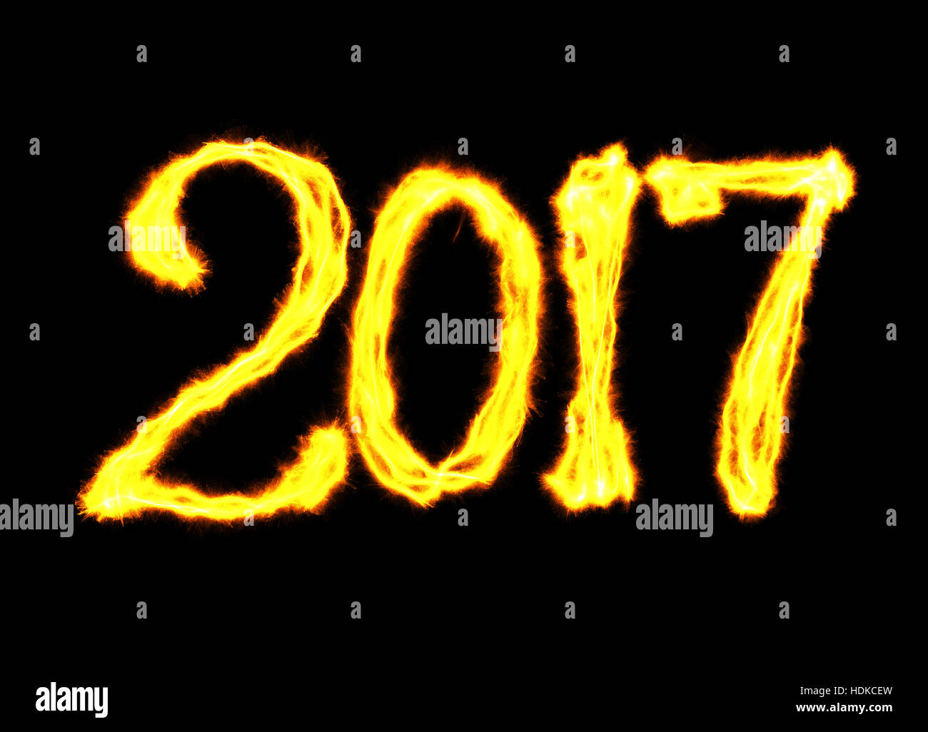 Happy new year 2017 isolated numbers lettering written with fire flame ...