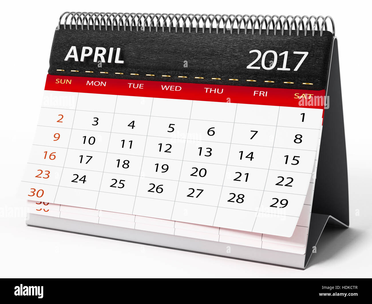 April 2017 desktop calendar isolated on white background. 3D ...