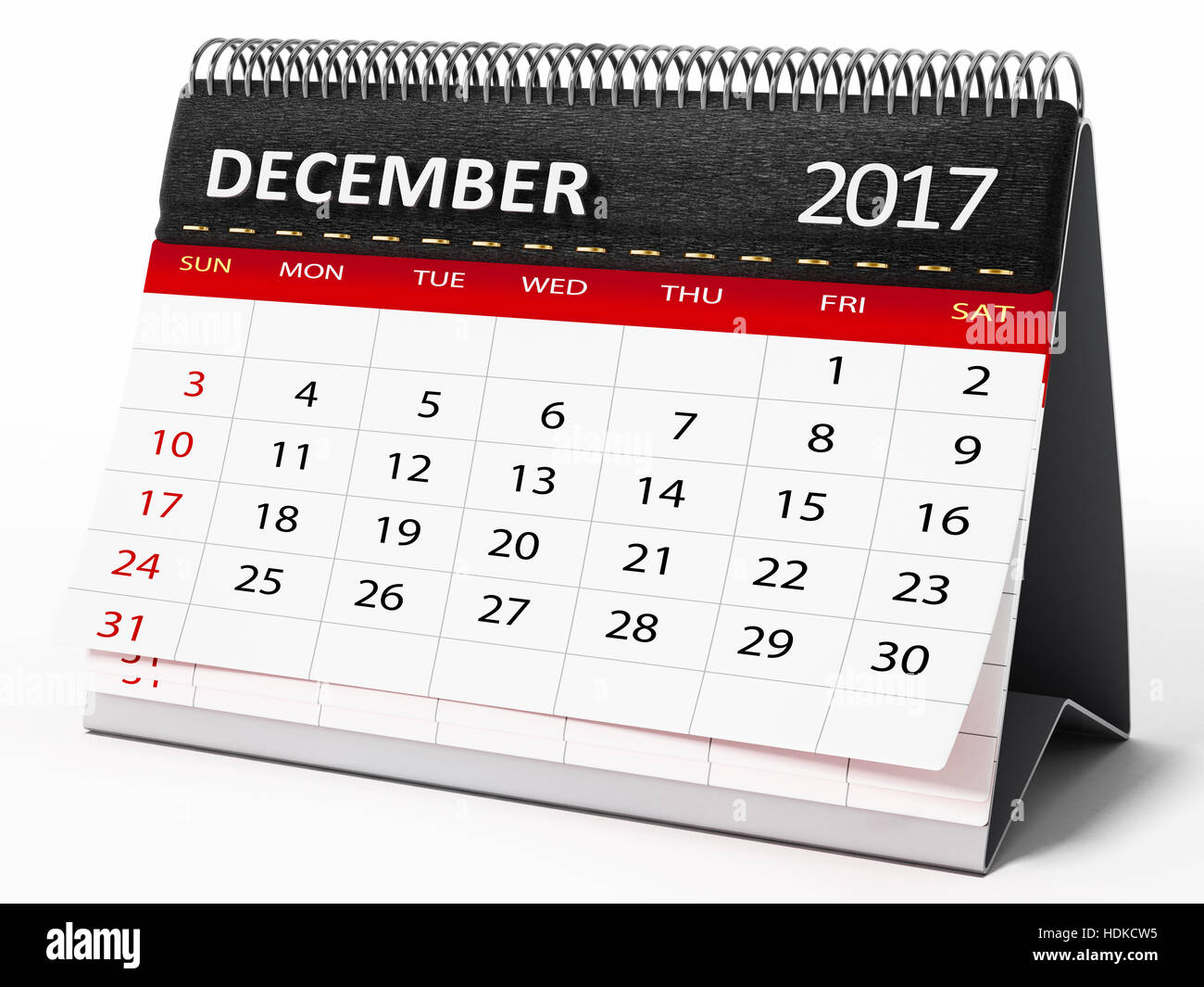 December 2017 desktop calendar isolated on white background. 3D ...