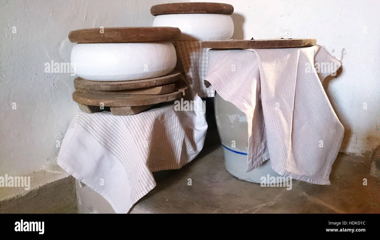 Cheese storage in a basement of a farm for background use Stock Photo ...