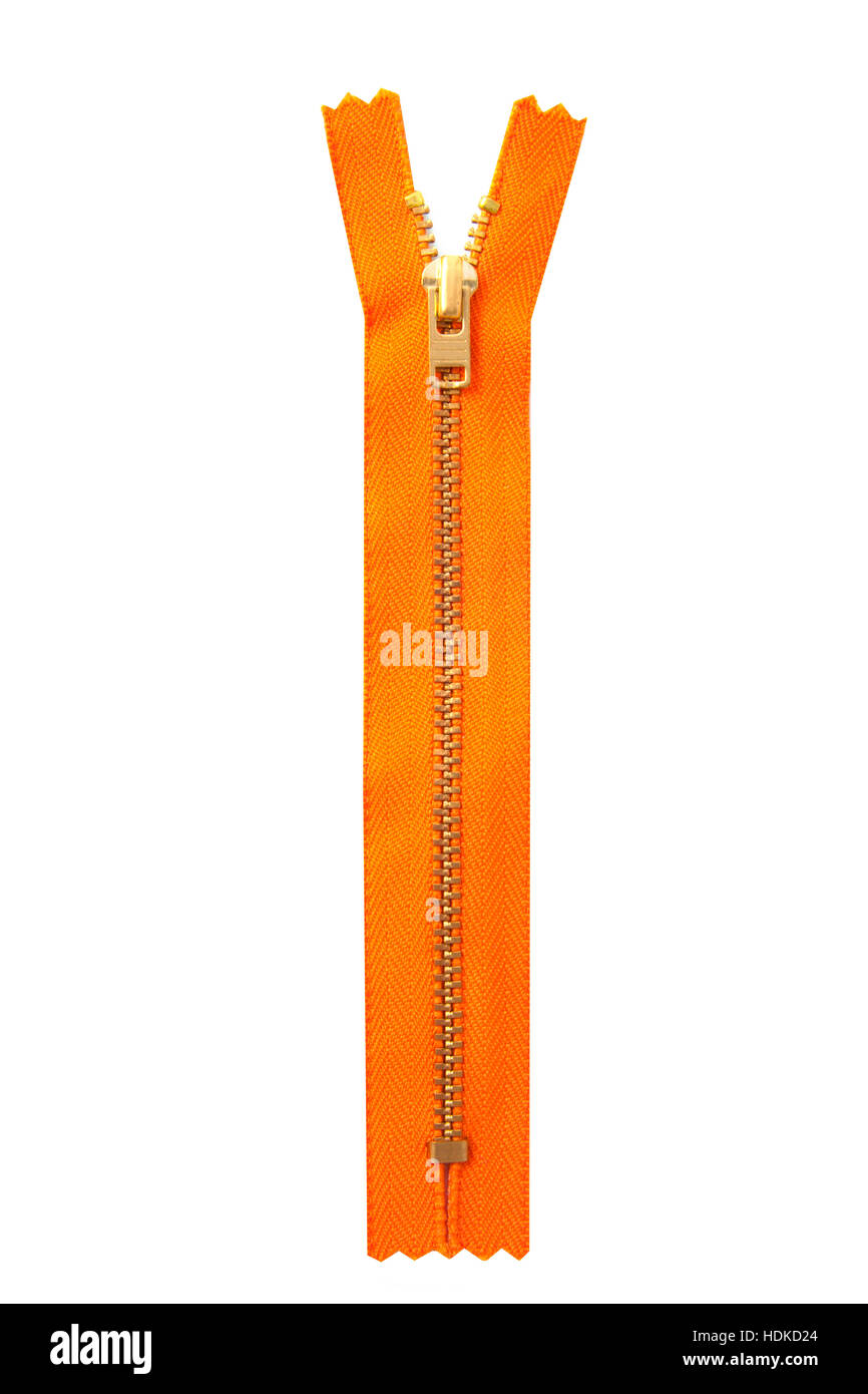 Closed orange zipper isolated over white Stock Photo - Alamy