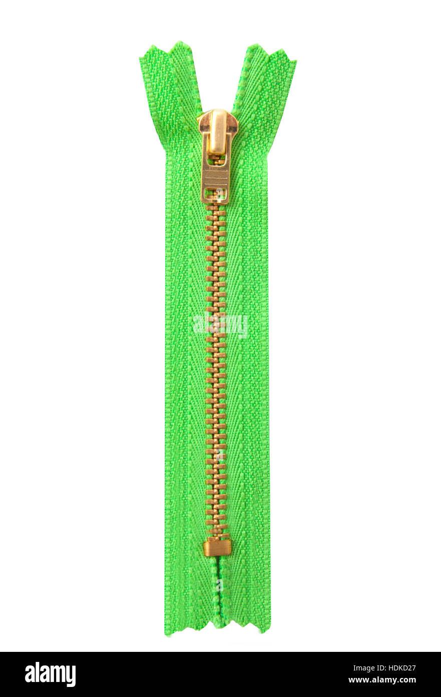 Closed green zipper isolated over white Stock Photo - Alamy
