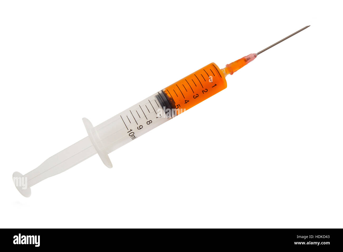 Injection with orange liqiud isolated over white Stock Photo - Alamy