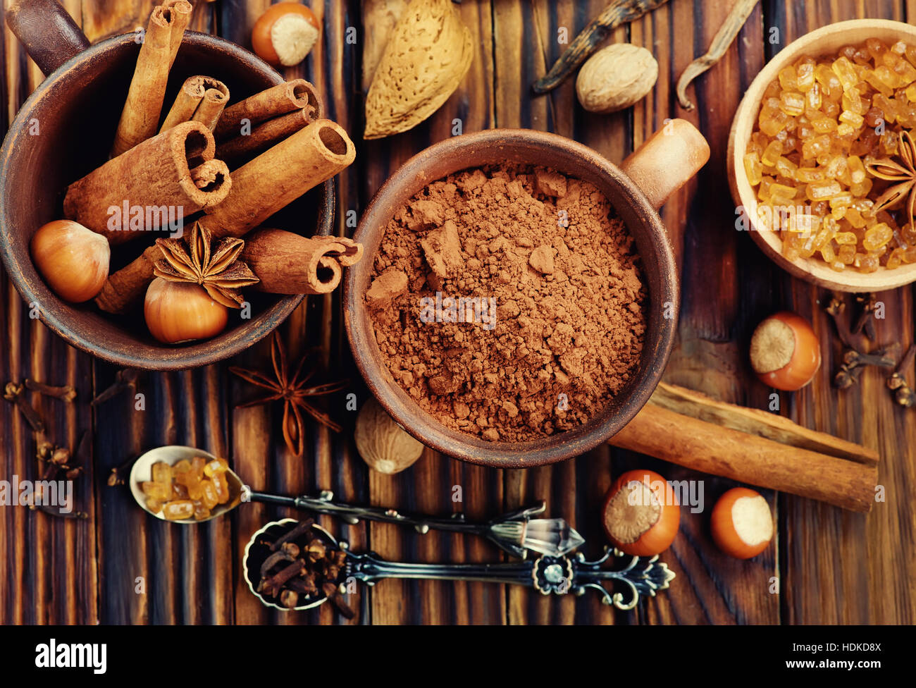 cocoa powder and aroma spice on a table Stock Photo - Alamy