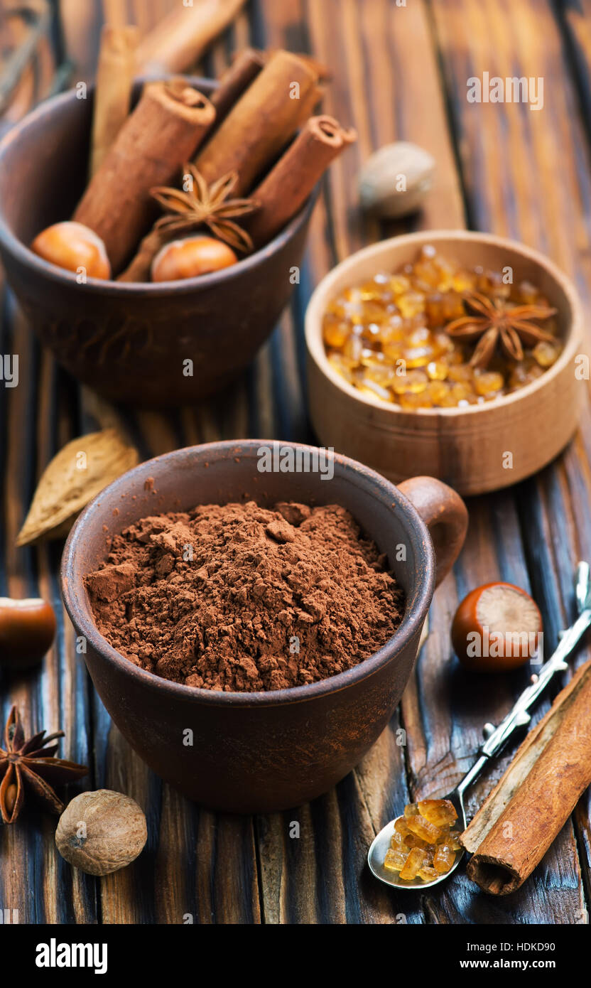 cocoa powder and aroma spice on a table Stock Photo - Alamy