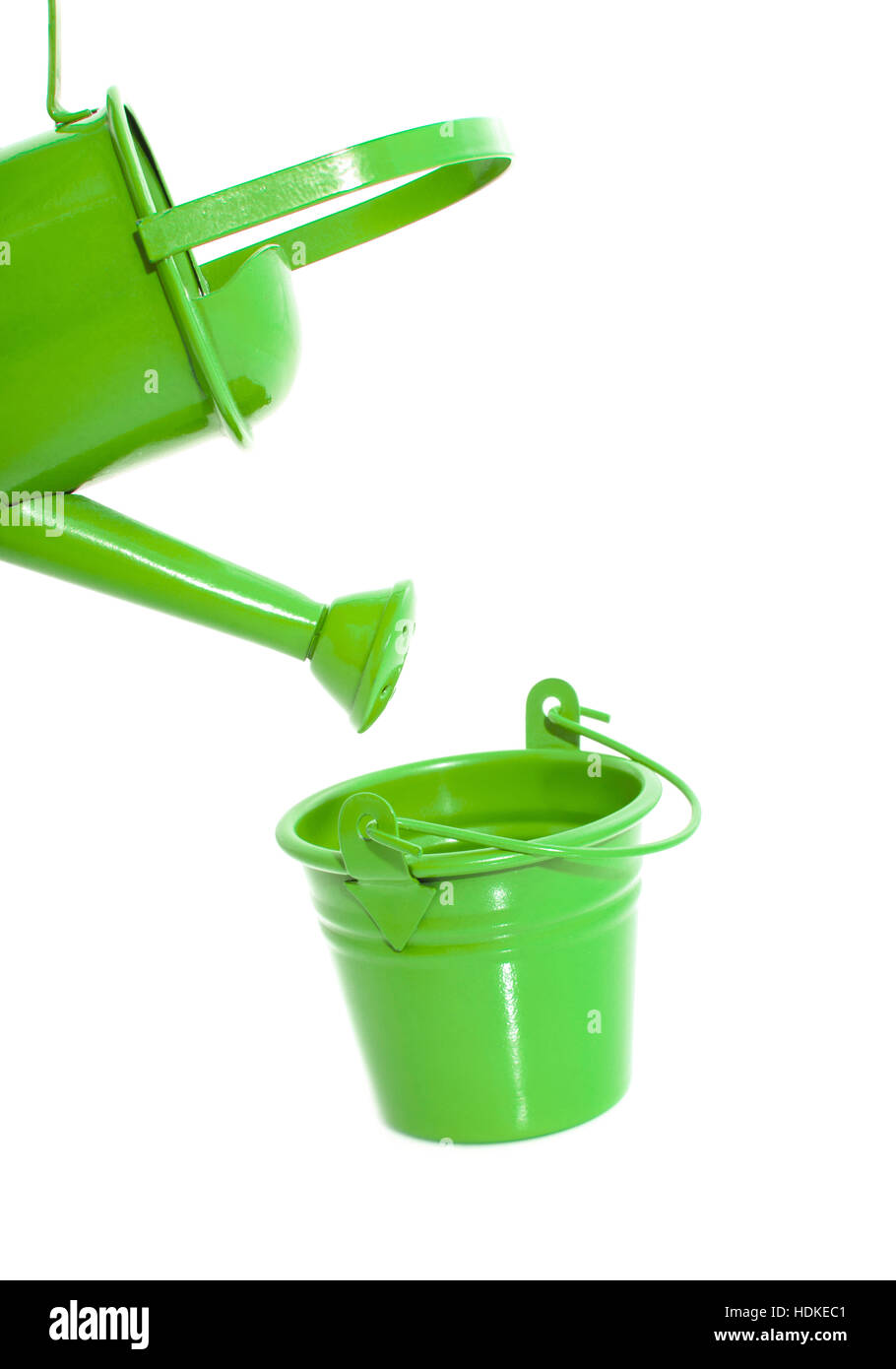 Green bucket and green watering can isolated over white Stock Photo - Alamy