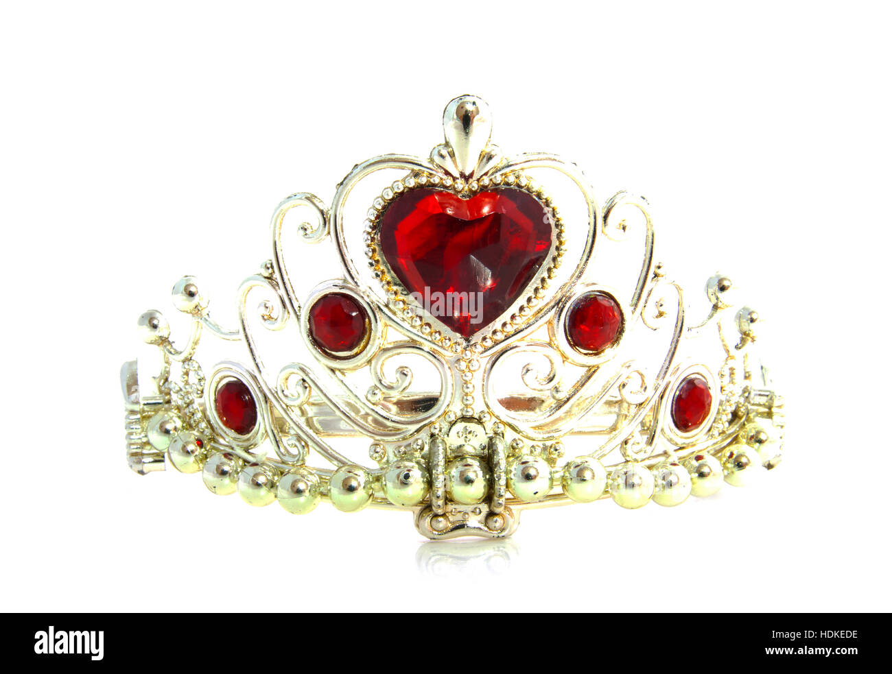 Silver crown with red gems isolated over white Stock Photo - Alamy